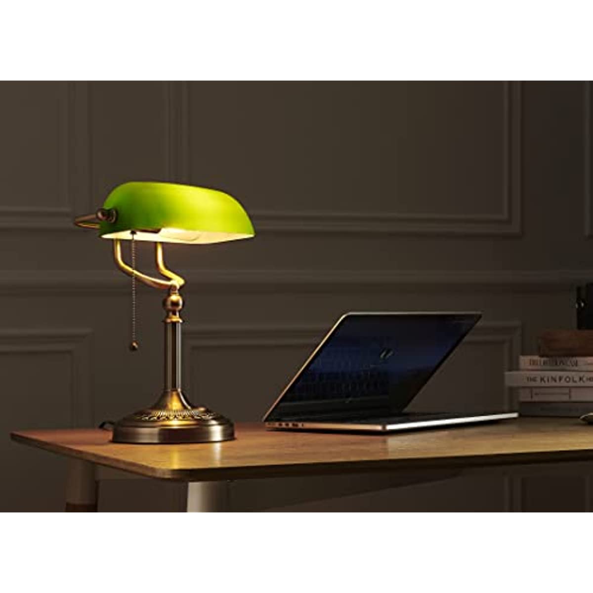 Newrays Green Glass Bankers Desk Lamp with Pull Chain Switch Plug in F ...