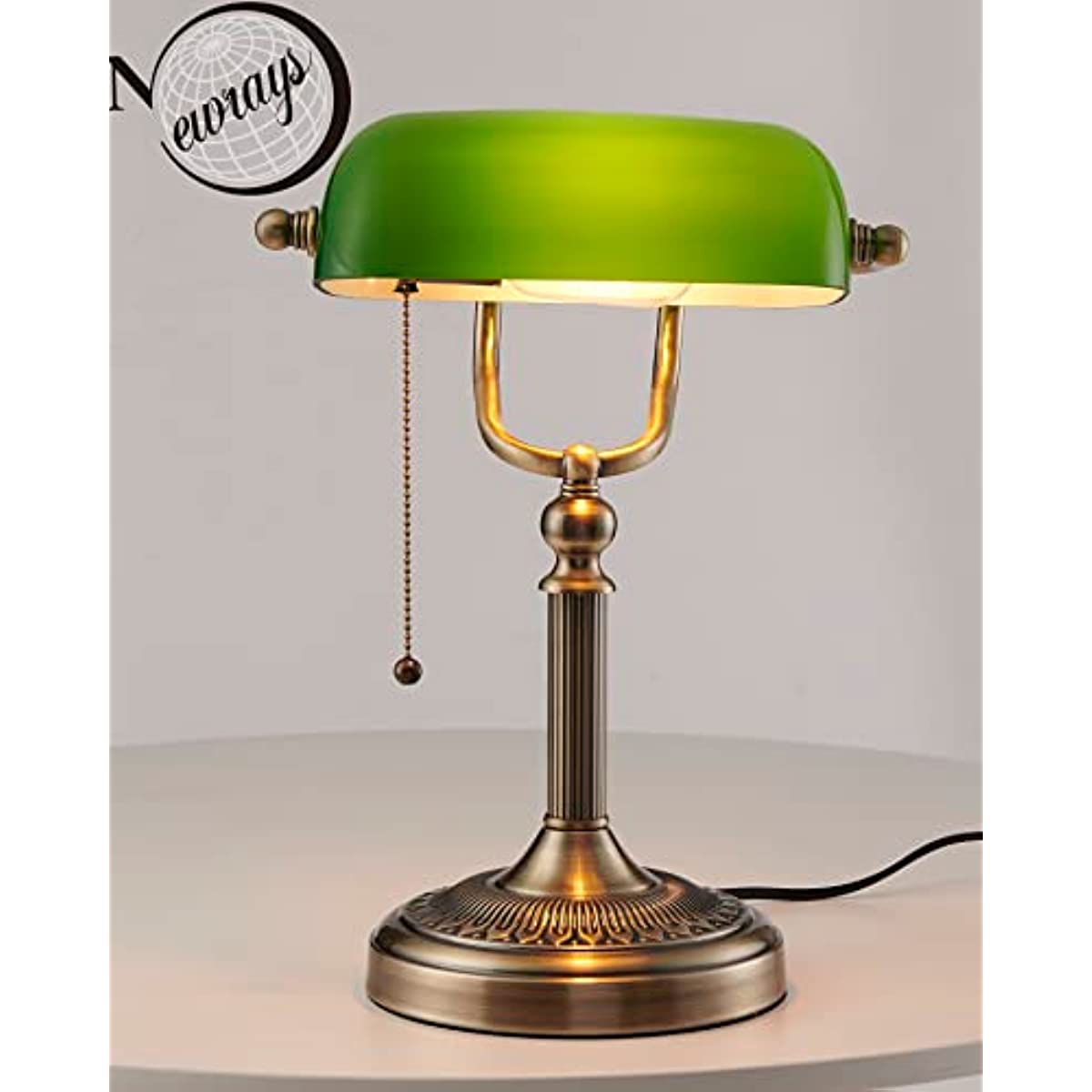 Newrays Green Glass Bankers Desk Lamp with Pull Chain Switch Plug in F ...